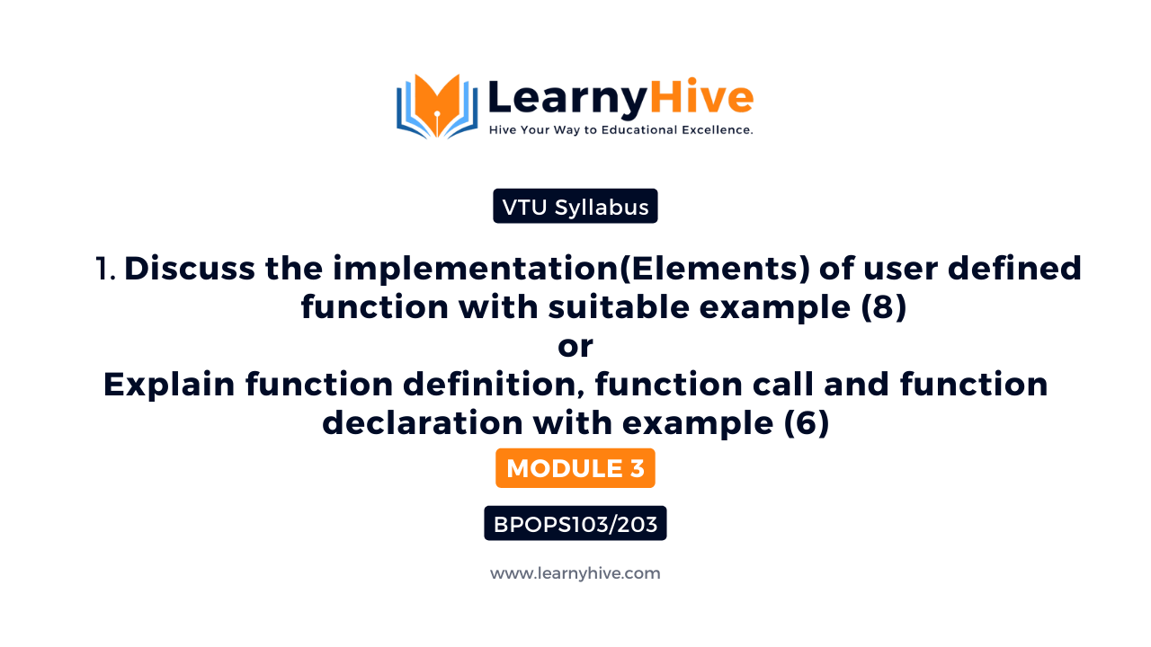 1.Discuss The Implementation (Elements) Of User Defined Function With Suitable Example (8 ...